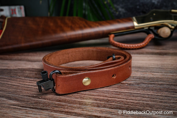 Leather Rifle Sling With Swivels - Fiddleback Outpost